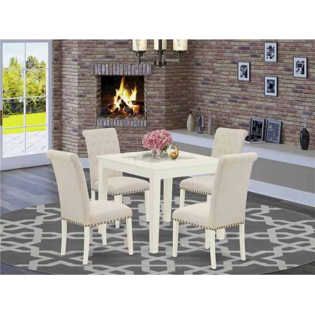5 Piece Oxford Dining Set - Linen White & Light Beige - Walmart.com