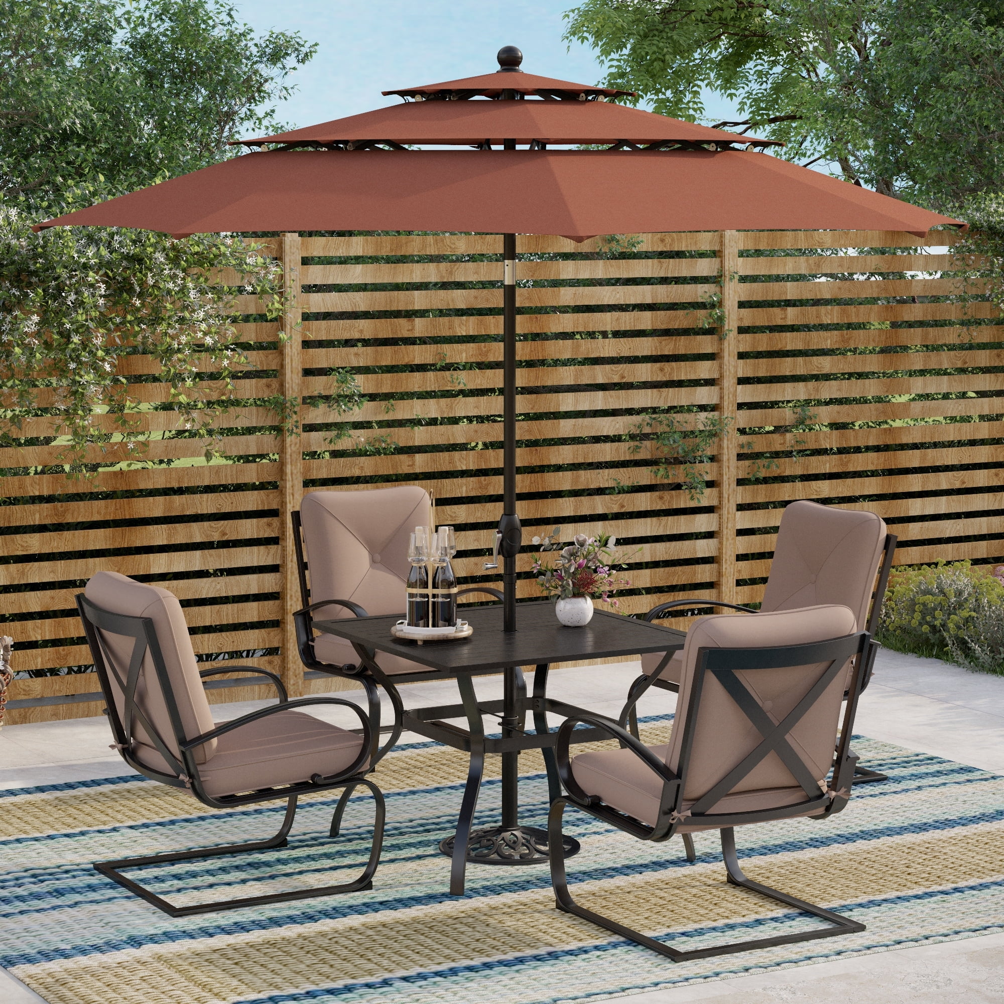 5-Piece Patio Dining Set, 4 Metal Spring Motion Dining Chairs and 1 ...