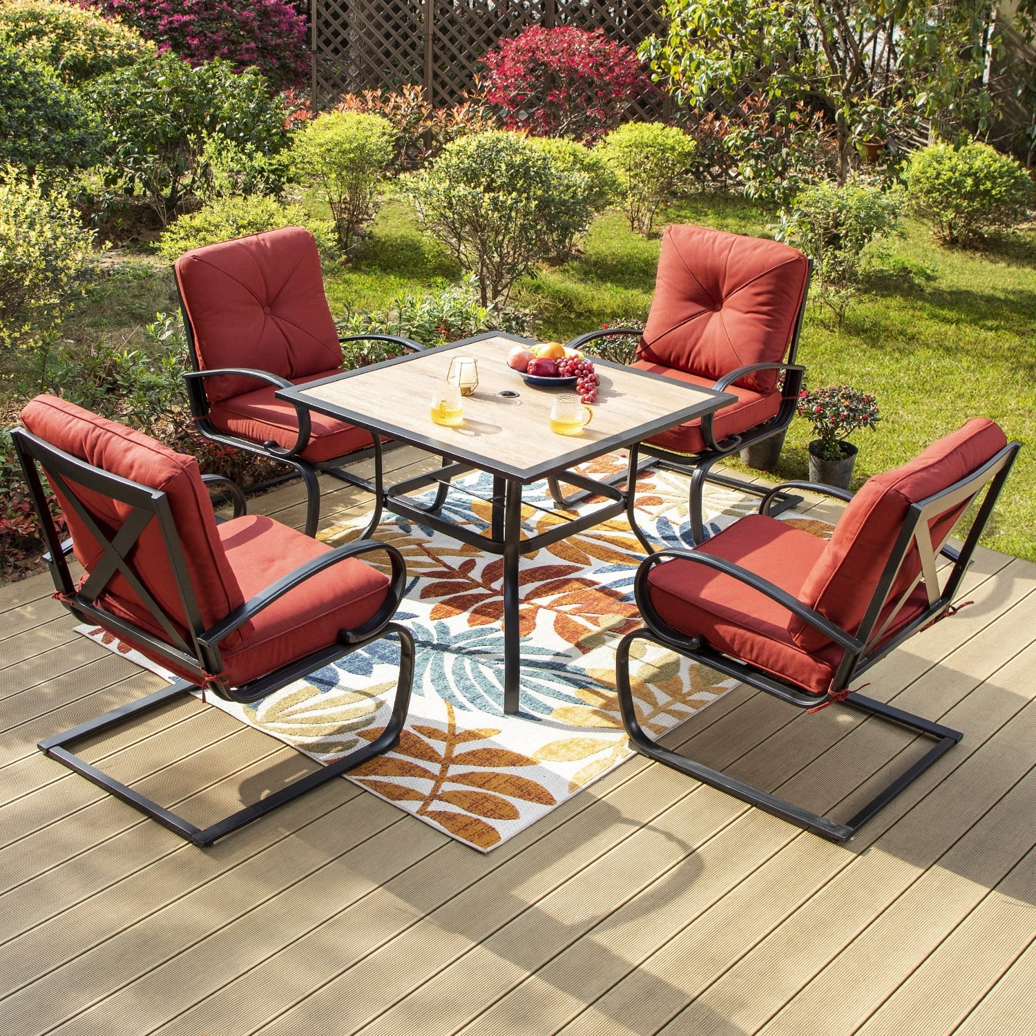 5-Piece Patio Dining Set, 4 Metal Spring Motion Dining Chairs and 1 ...