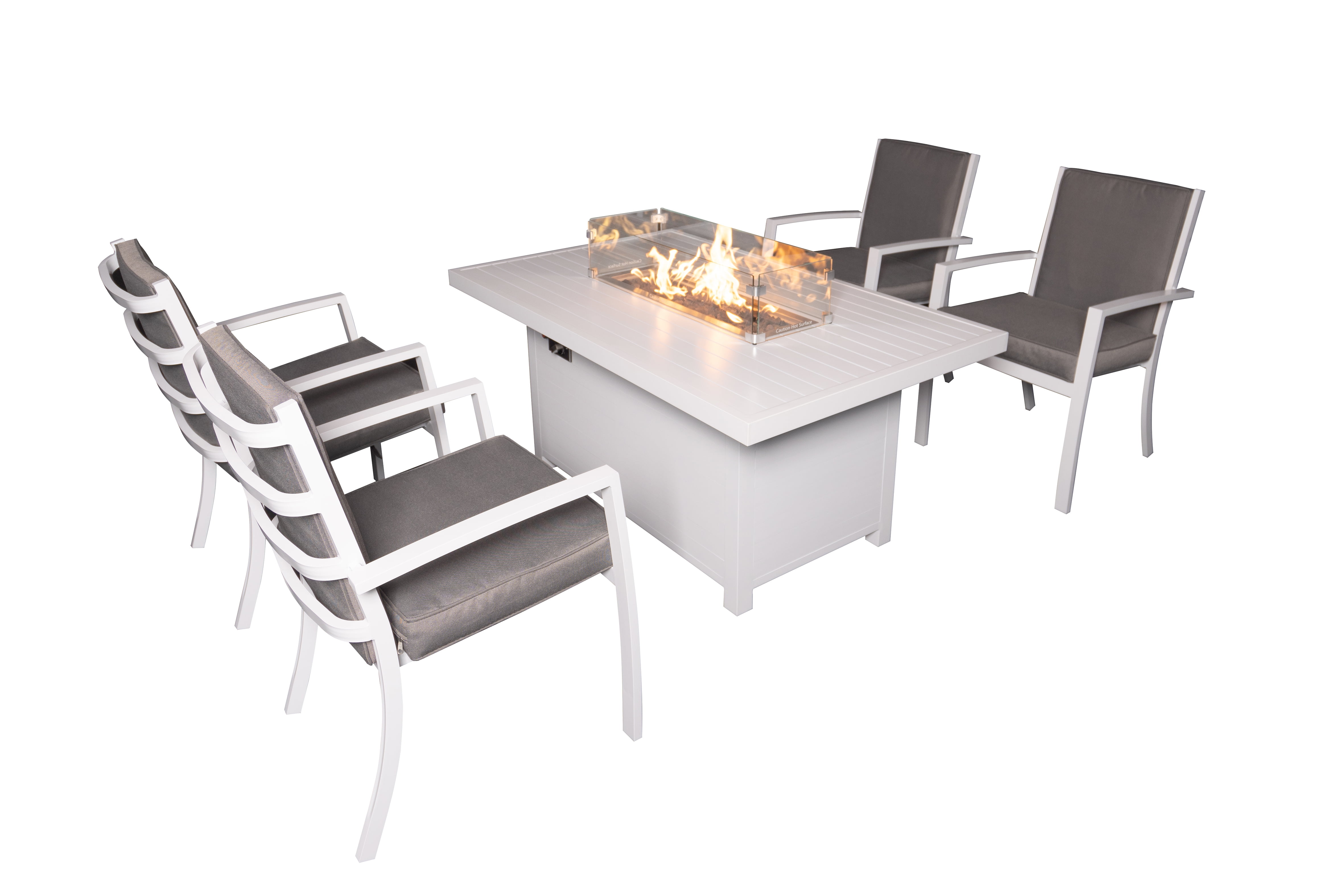 5 Piece Patio Dining Set with Fire Pit Table, Aluminum Outdoor Dining ...