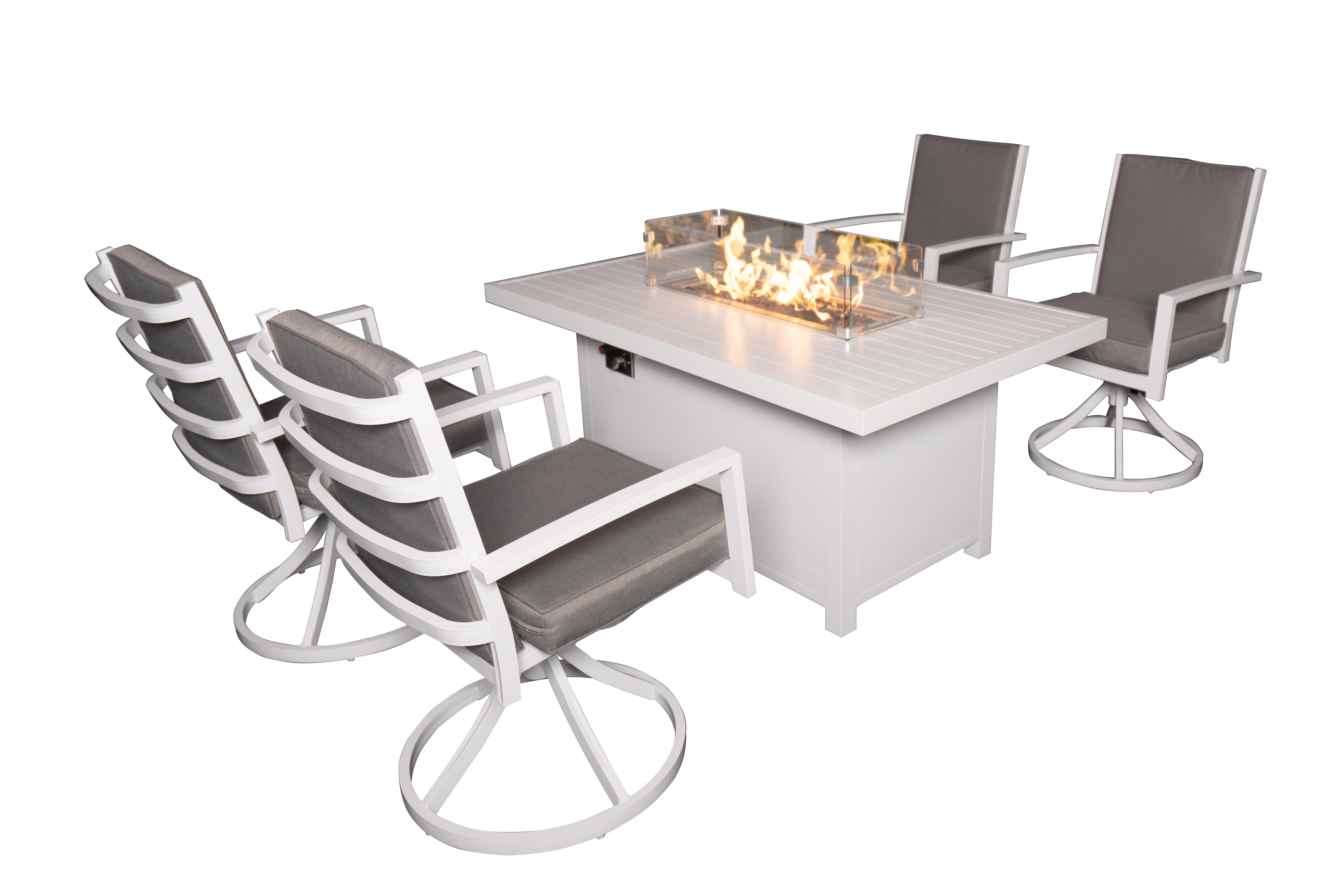 5 Piece Patio Dining Set with Fire Pit Table, Aluminum Outdoor Dining ...