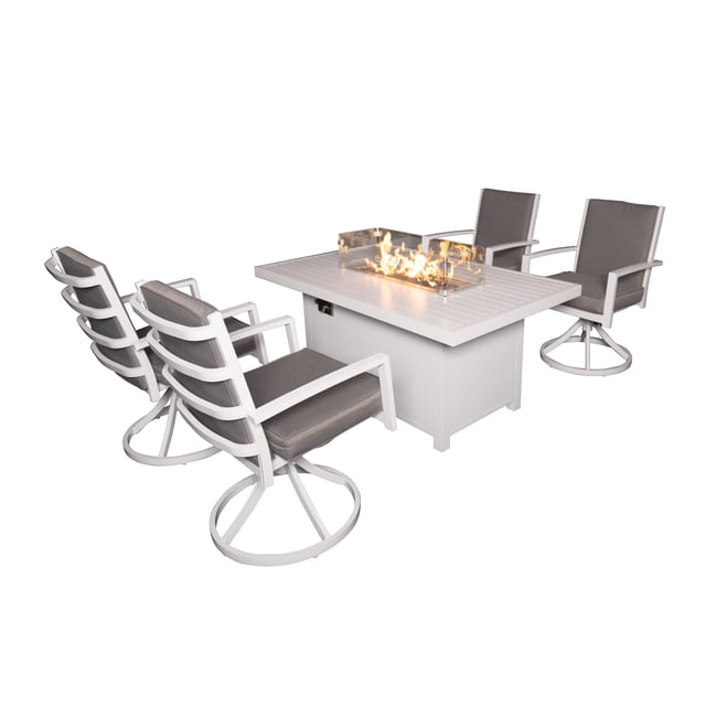 5 Piece Patio Dining Set with Fire Pit Table, Aluminum Outdoor Dining ...