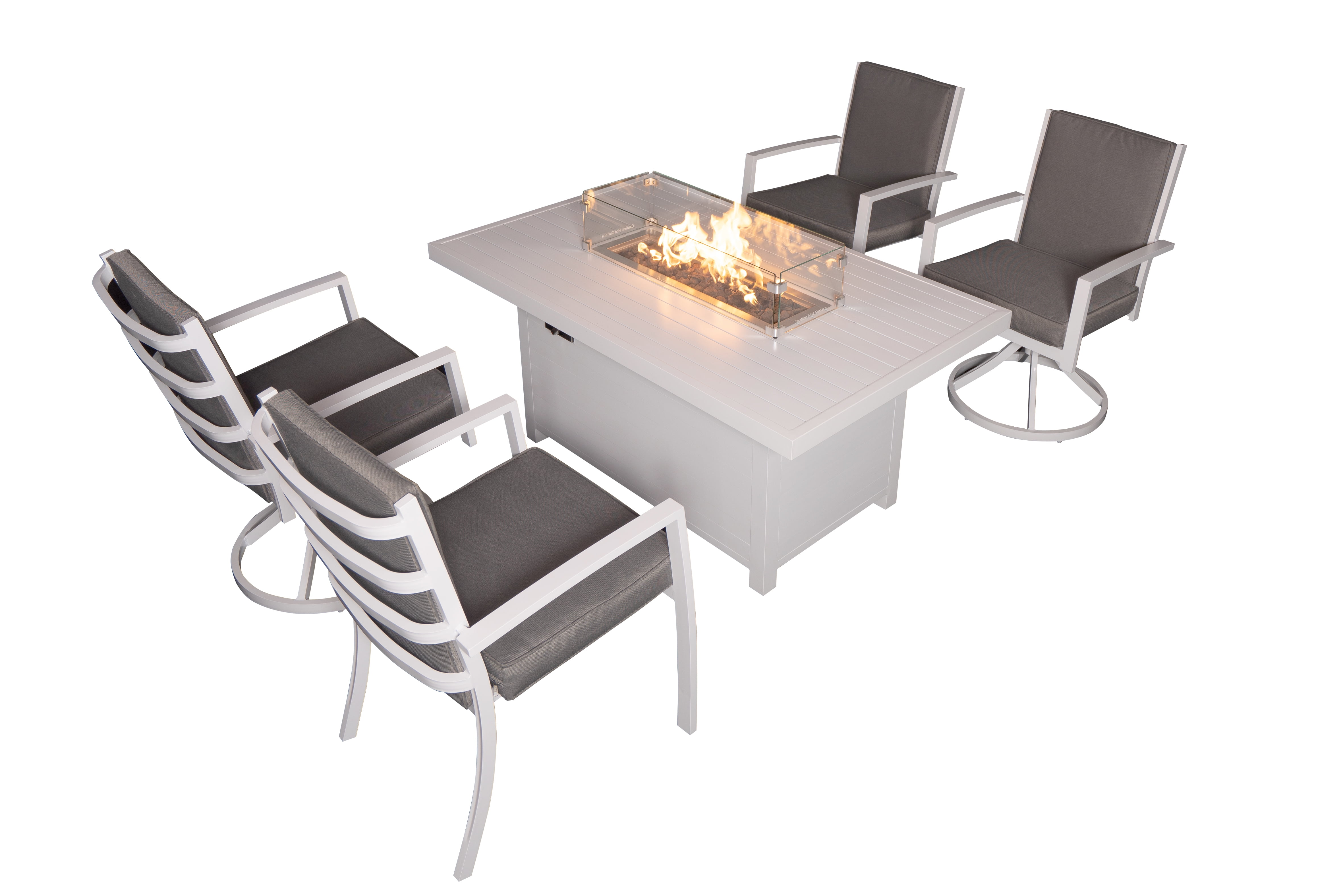 5 Piece Patio Dining Set with Fire Pit Table, Aluminum Outdoor Dining ...