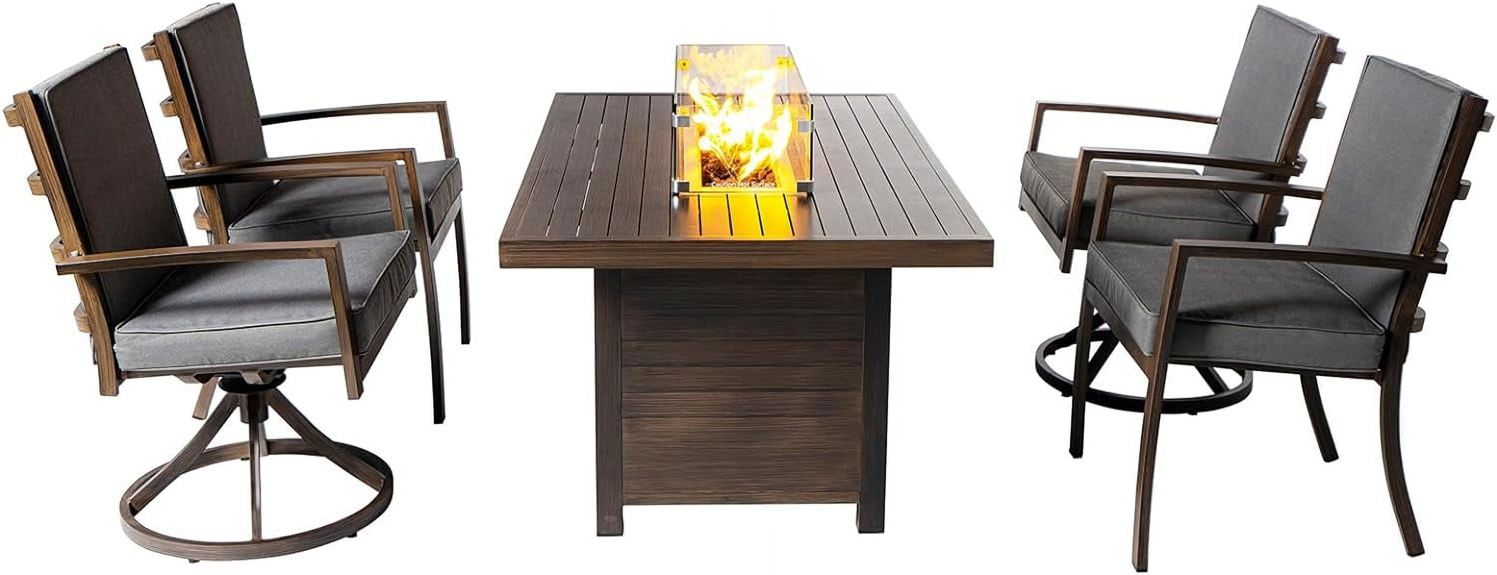 5 Piece Patio Dining Set with Fire Pit Table, Aluminum Outdoor Dining ...