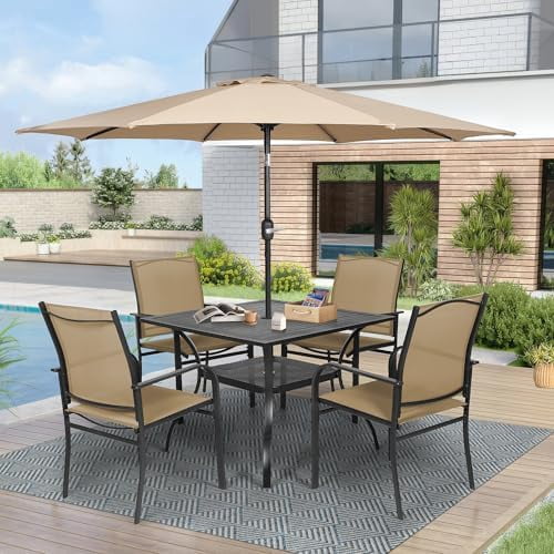 5 Piece Patio Dining Set, Textilene Dining Sets, 4 Textilene Metal ...