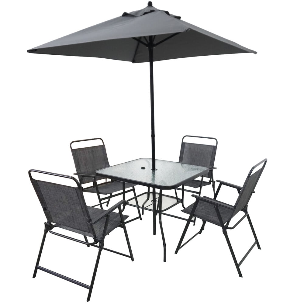 5-Piece Patio Dining Set with Umbrella, Metal Outdoor Furniture with ...