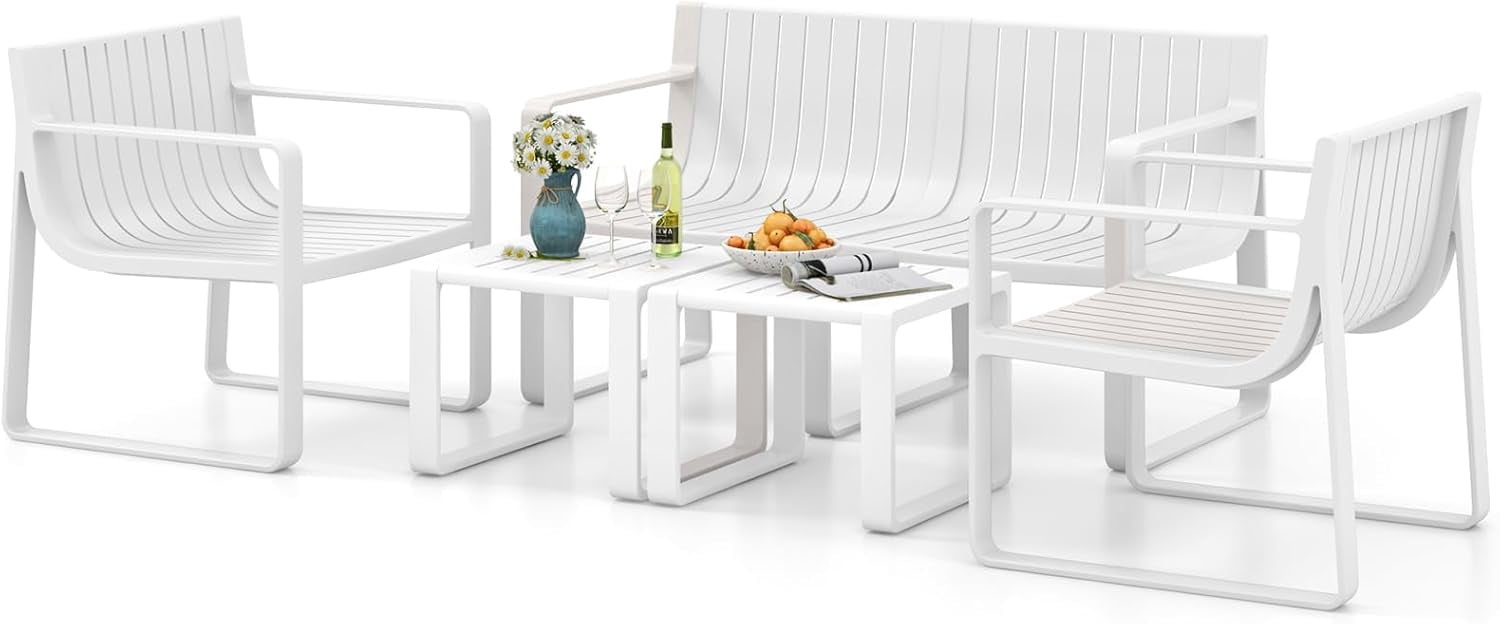 5-Piece Patio Furniture Set, Outdoor Conversation Set w/1 Loveseat, 2 ...