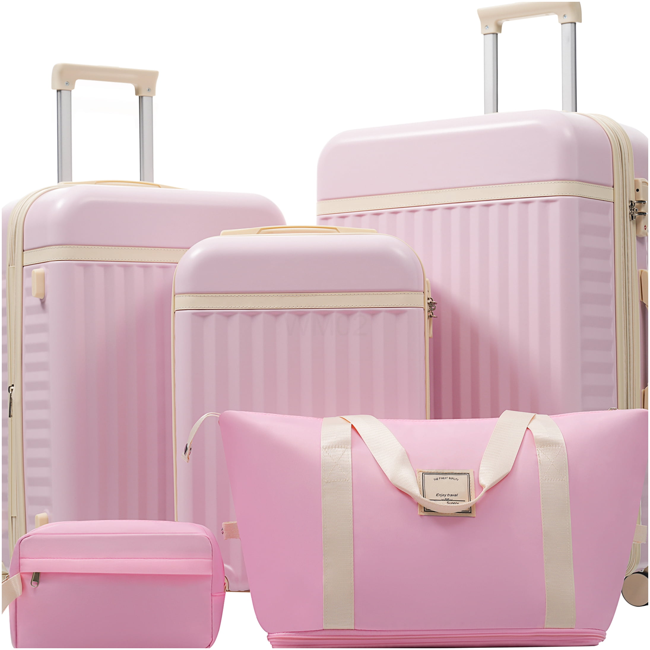 5-Piece Pink ABS Hardside Luggage Set with TSA Lock, Expandable ...