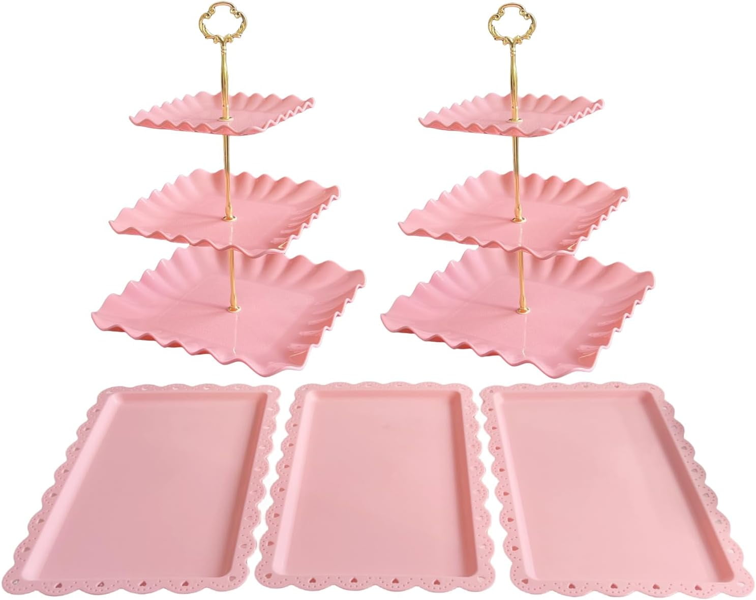 5 Piece Pink Plastic Cupcake Stand Set - 2 Square 3-Tier Display Stands ...
