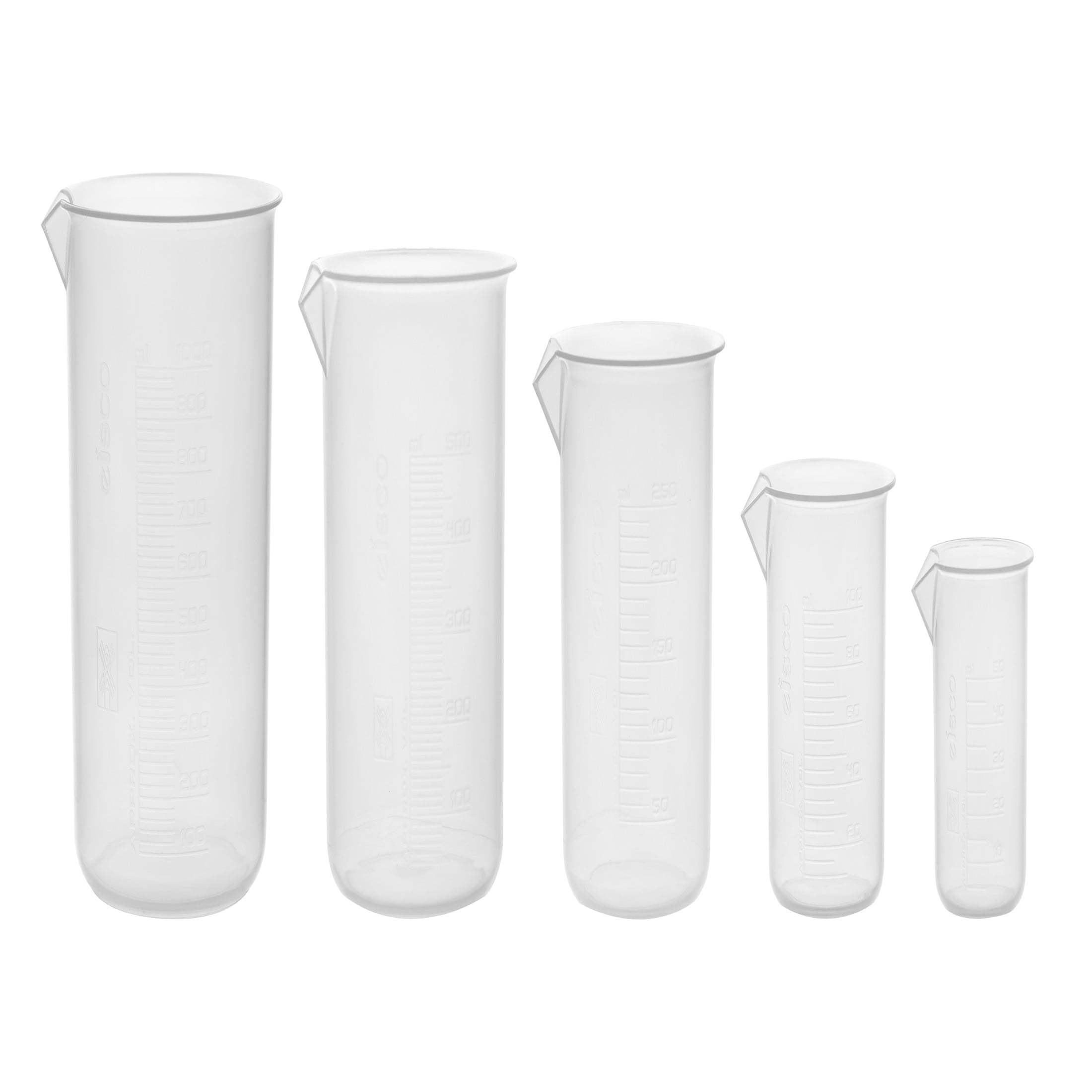 5 Piece Plastic Beaker Set, Polypropylene - 50ml, 100ml, 250ml, 500ml ...