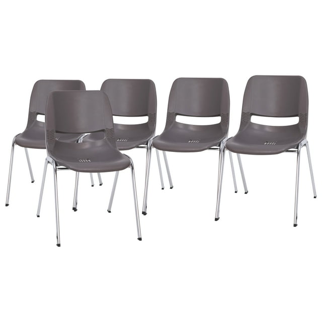 5 Piece Plastic Chairs, Stackable, Curved Design Seat and Back ...