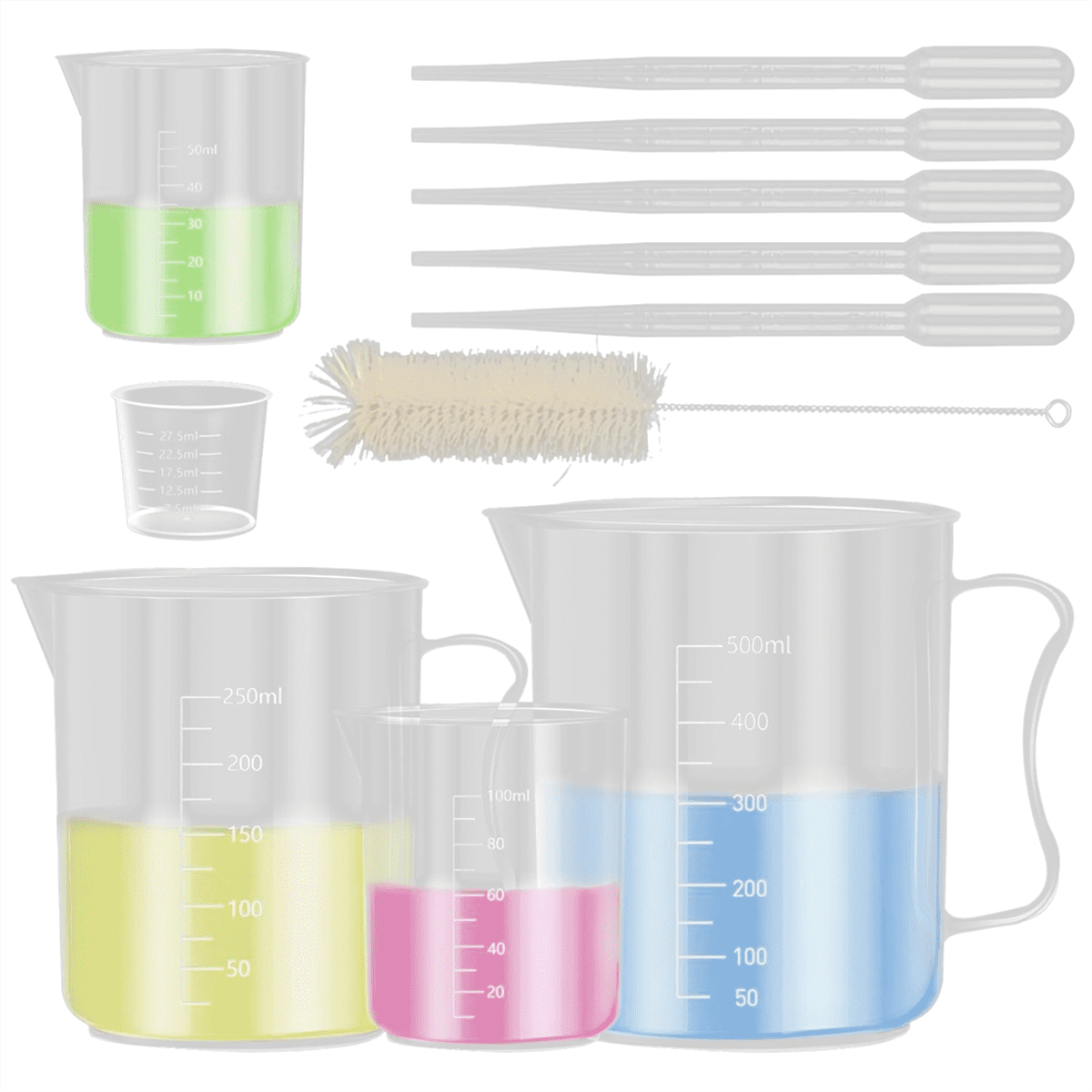 5-Piece Plastic Graded Beaker Set with Handle, Beaker, 5-Piece Pipette ...