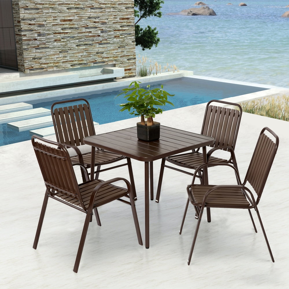 5-Piece Plastic chair and steel table Outdoor Dining Set, plastic ...