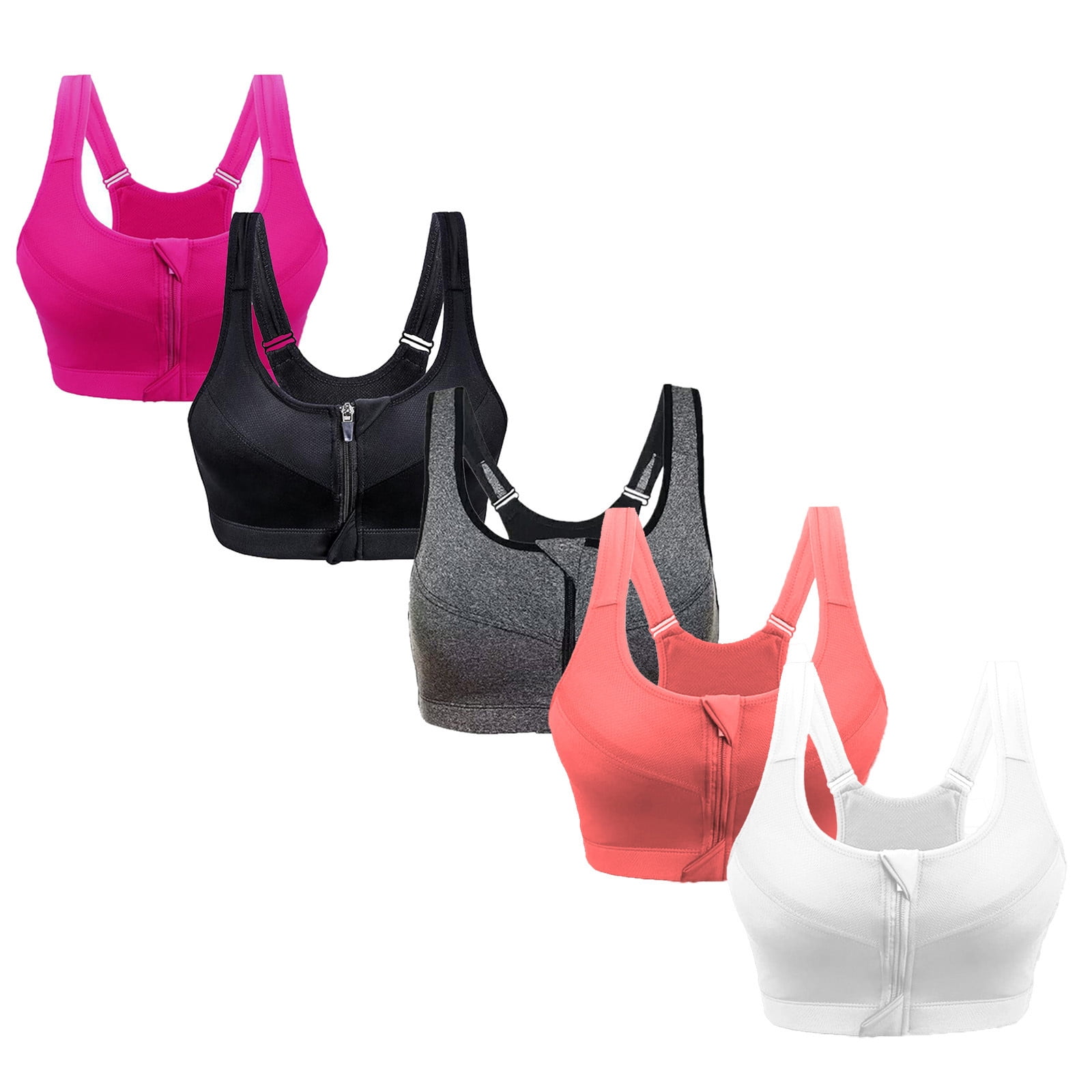 Crz Yoga 5 Piece Plus Size Zip Front Sports Bra Post Surgery Front ...
