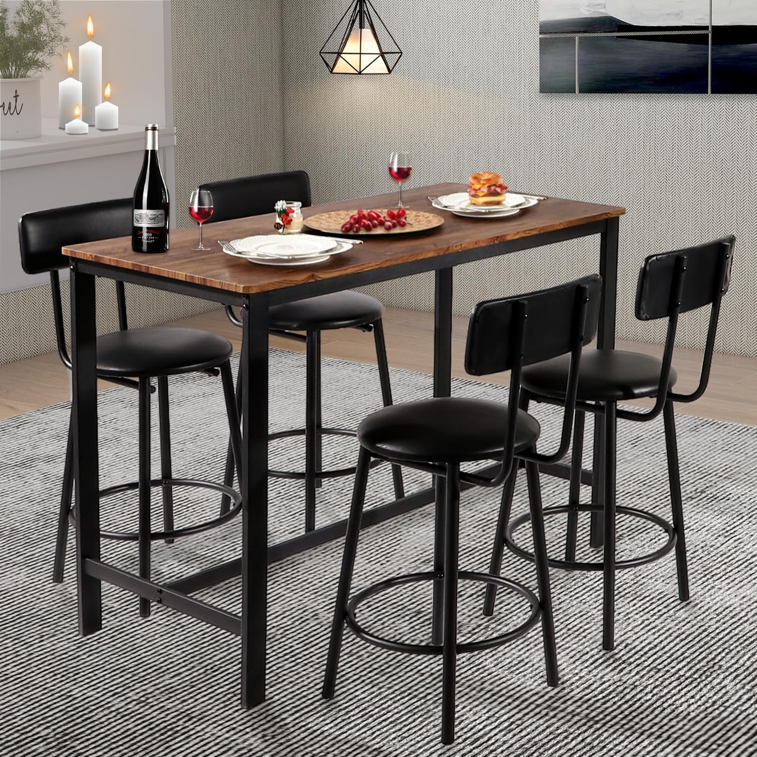 5 Piece Pub Dining Set, Modern Bar Table Kitchen Furniture Dinette for ...