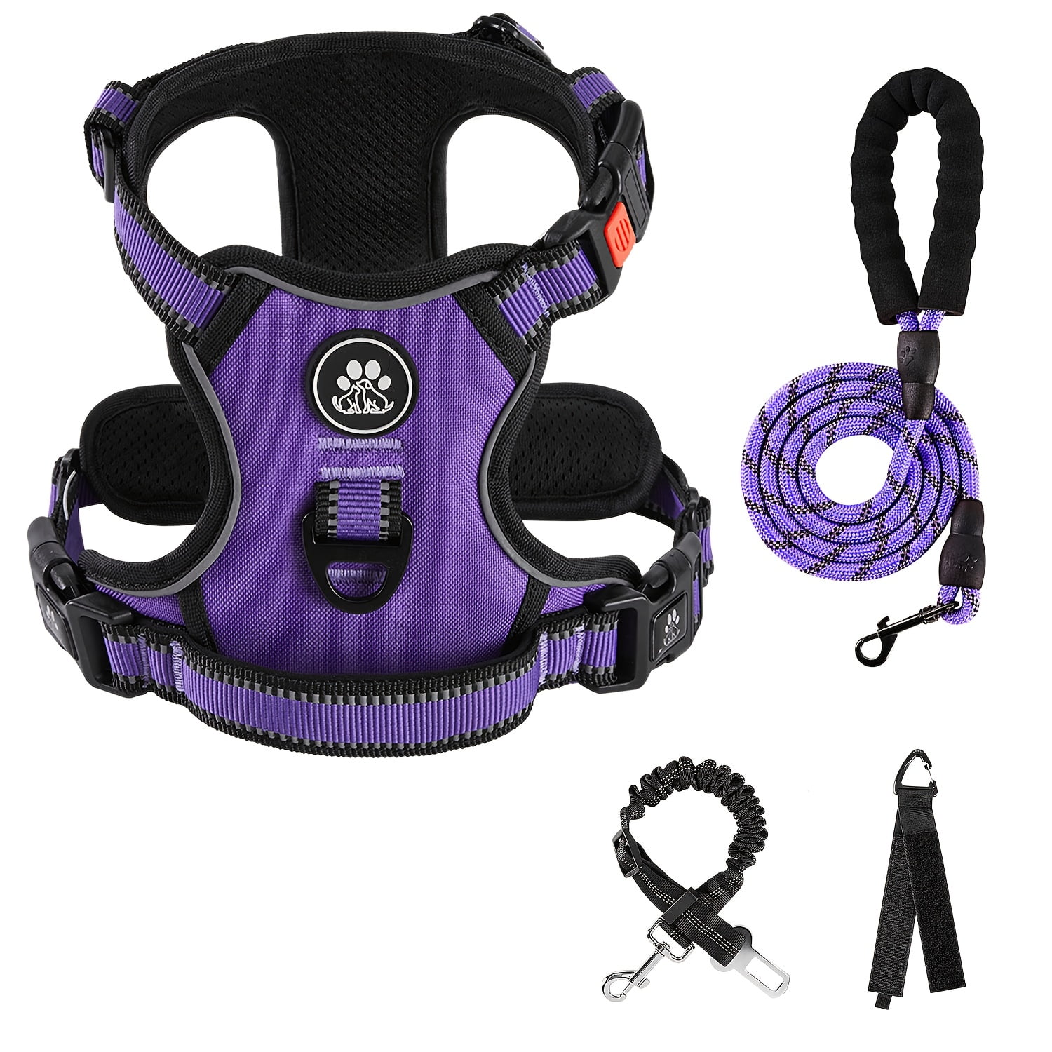 5-Piece No Pull Dog Harness Set - Fully Reflective Adjustable Collar ...