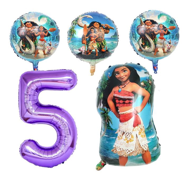 5-Piece Purple Number 5 and Island Voyager Adventure Party Balloon Set ...