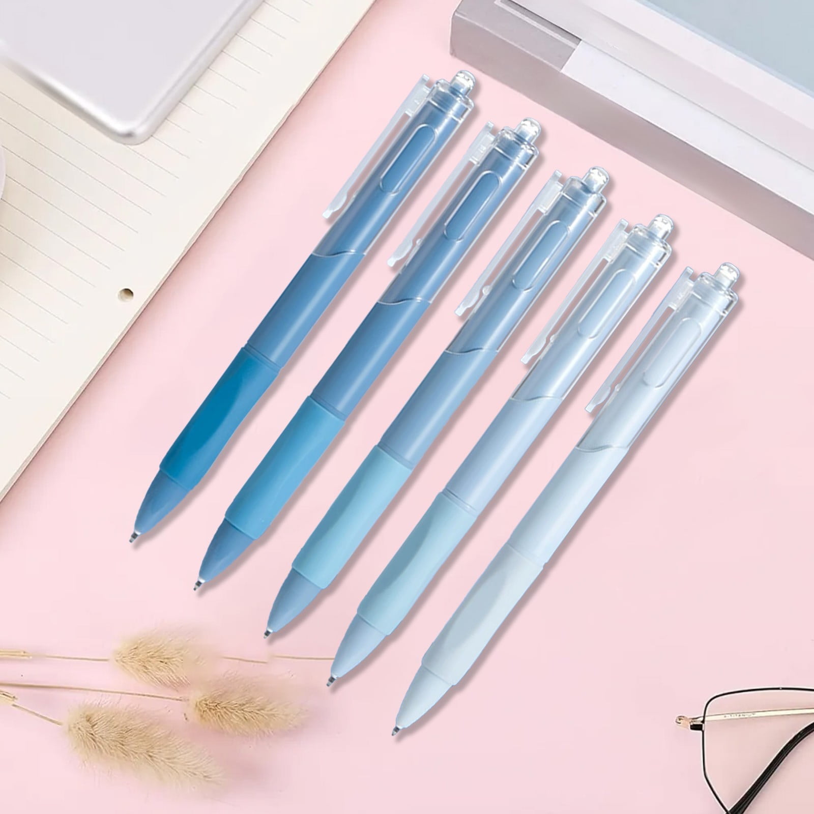 5 Piece Push Button Ballpoint Pen Set, Retractable Ink Pen, Quick ...