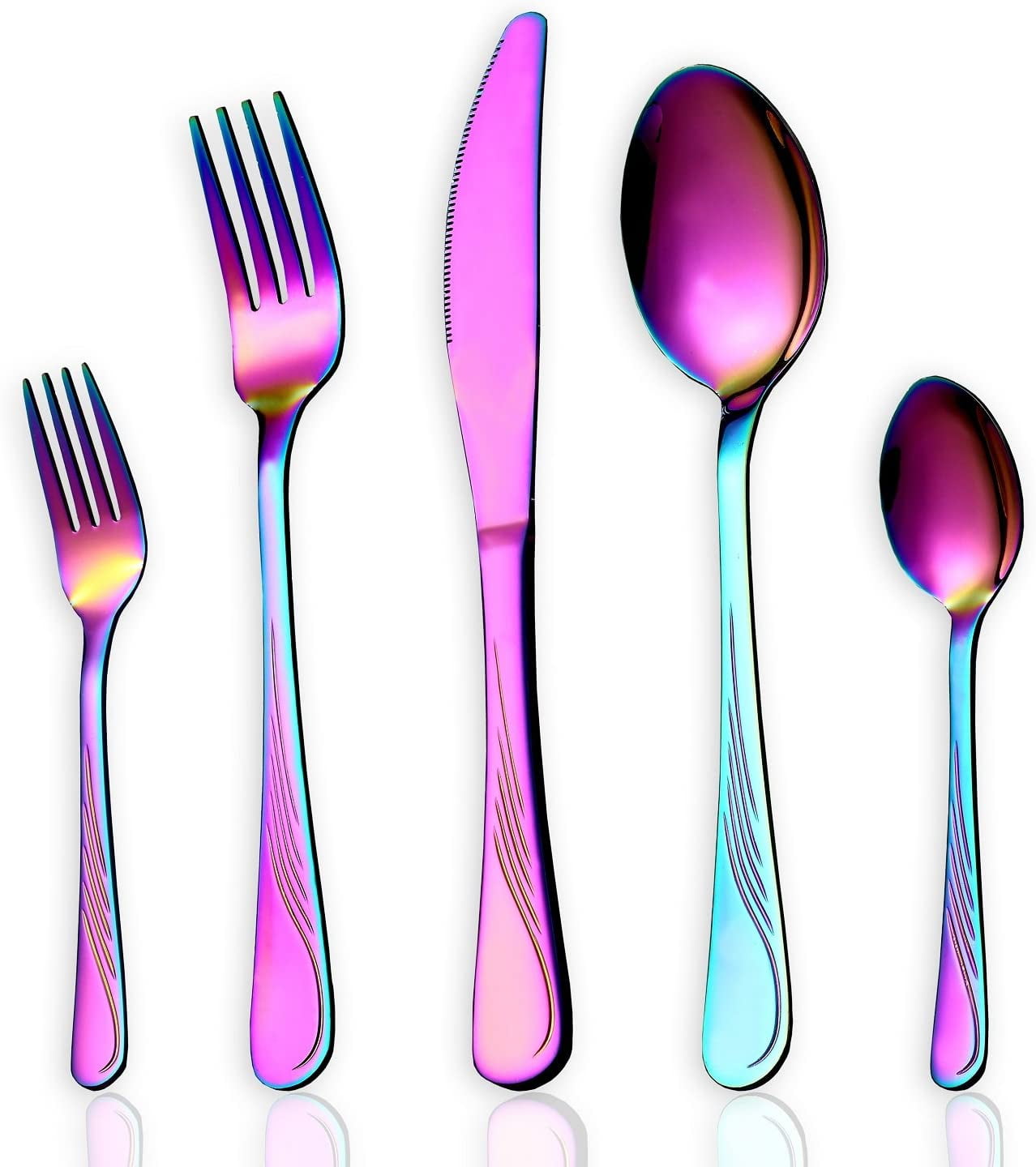 5-Piece Rainbow Color Tableware Set - Stainless Steel Titanium Plated ...