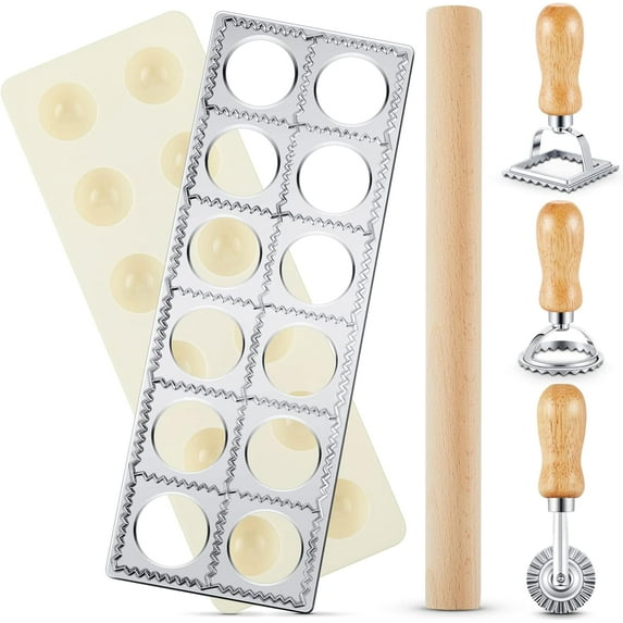 5-Piece Ravioli Maker Set, 2-Inch Square Ravioli Mold with 12 Holes ...