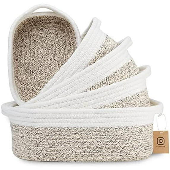 5-Piece Rectangle Storage Basket Set- Natural Cotton Rope Woven Baskets ...