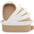5-Piece Rectangle Storage Basket Set- Natural Cotton Rope Woven Baskets ...