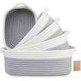 5-Piece Rectangle Storage Basket Set- Natural Cotton Rope Woven Baskets ...