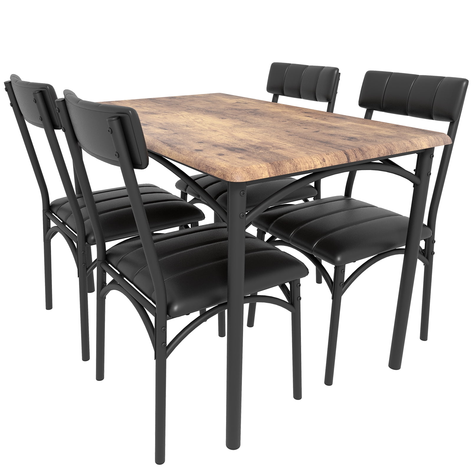 5-Piece Retro Brown Dining Set, Rectangular Kitchen Table with 4 ...