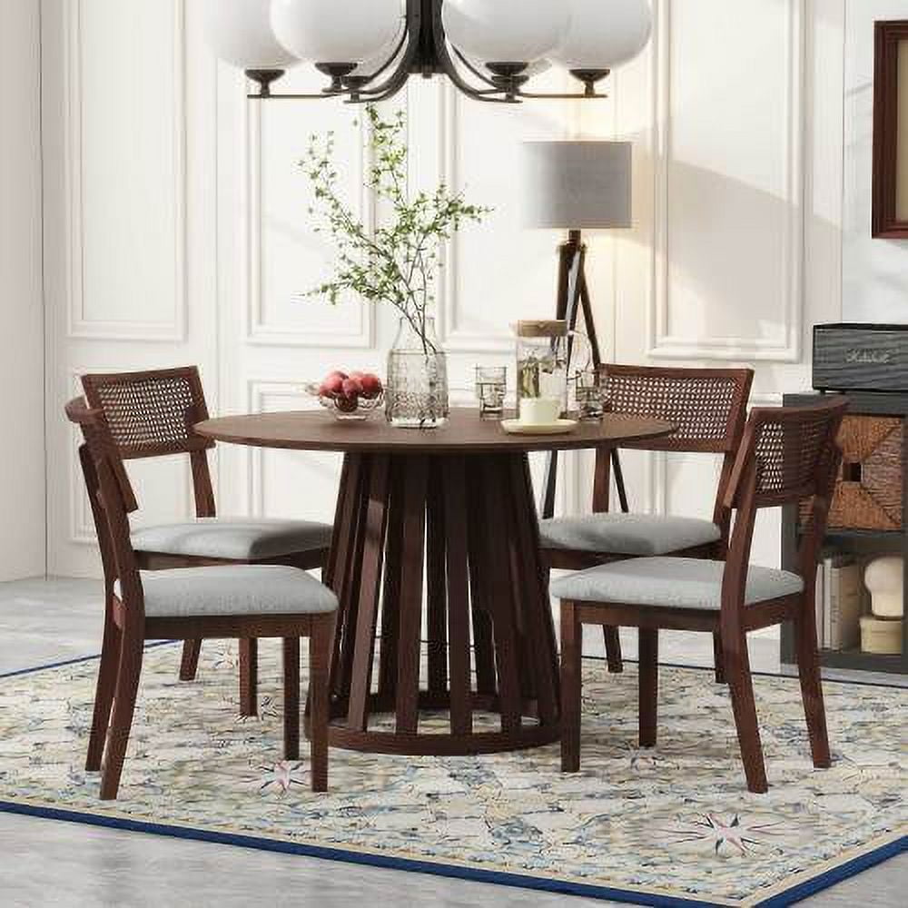 5-Piece Retro Dining Set with 1 Round Dining Table and 4 Upholstered ...