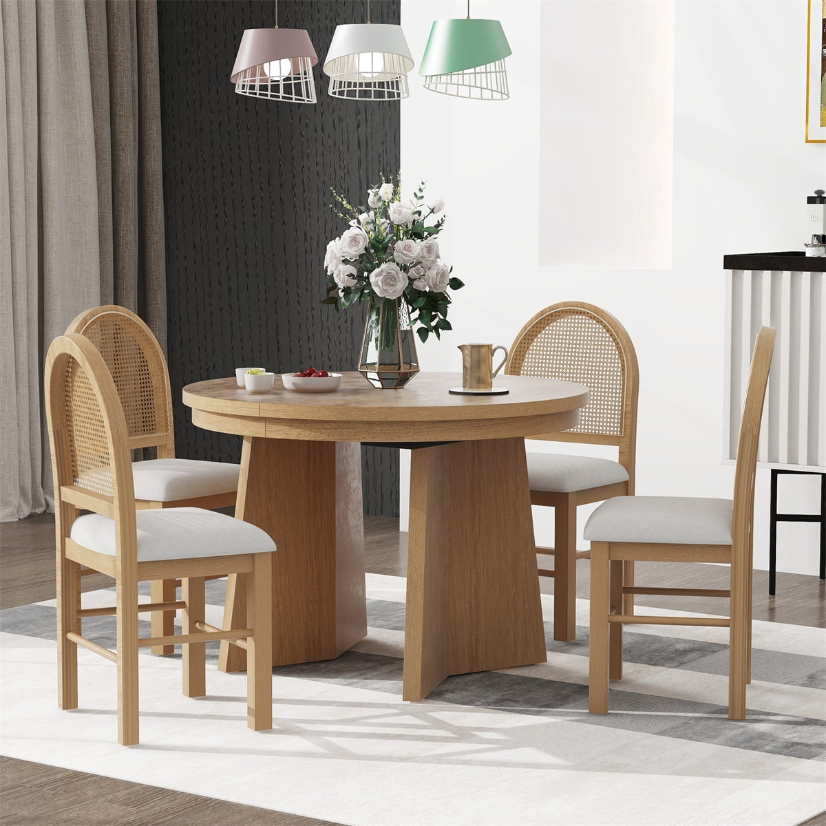 5-Piece Retro Dining Table Set, Extendable Dining Table and 4 ...