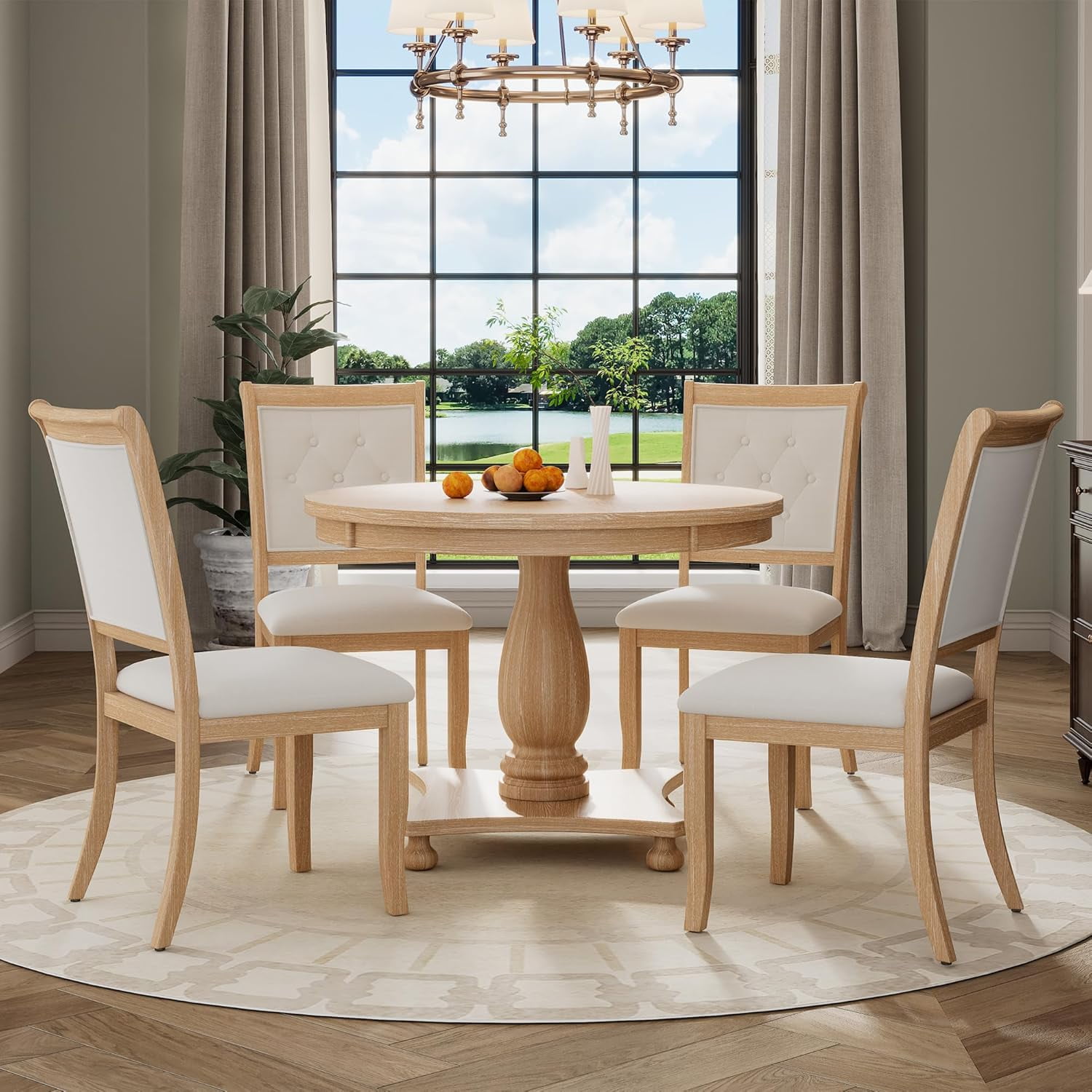5-Piece Retro Dining Table Set, Round Dining Table with Upholstered ...