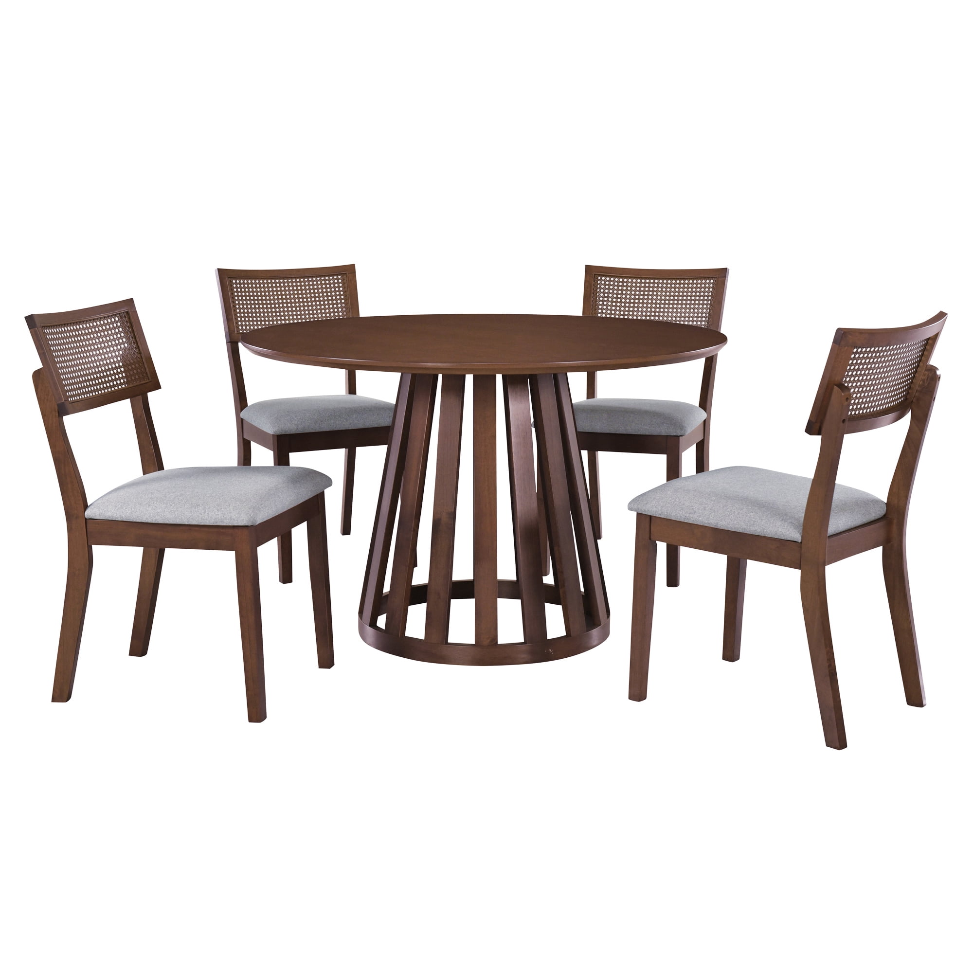 5 Piece Retro Dining Table Set for 4 People, Wood Round Dining Table ...