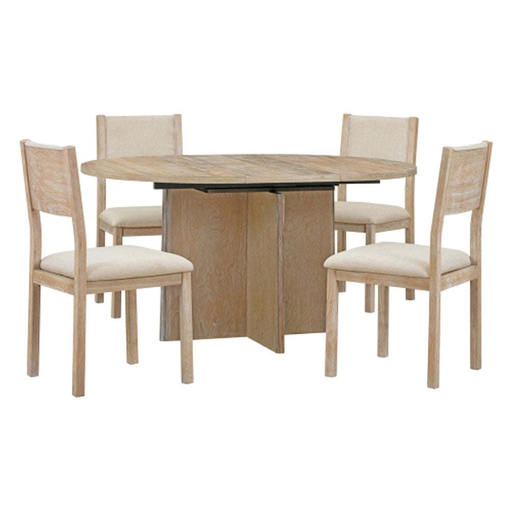 5-Piece Retro Functional Dining Set, 1 Extendable Table with a 16-inch ...