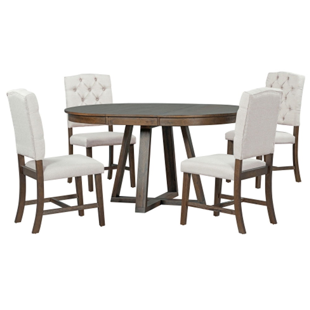 5-Piece Retro Functional Dining Set, Round Table with a 16"W Leaf and 4 ...