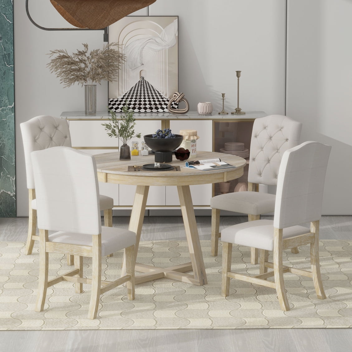 5-Piece Retro Functional Dining Set, Wood Kitchen Dining Table Chair ...