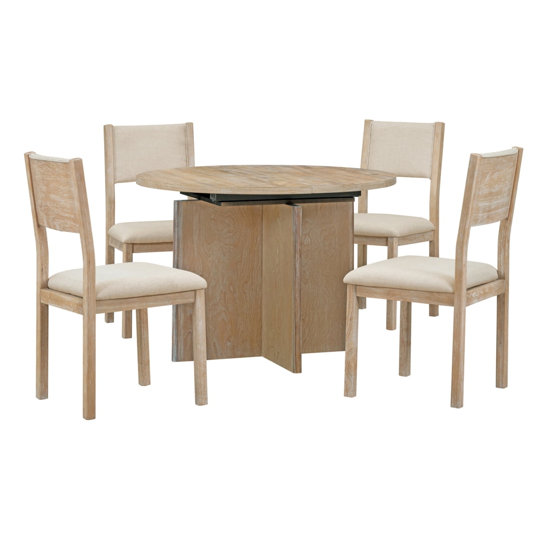 5-Piece Retro Functional Dining Table Set, Extendable Table with 16 ...