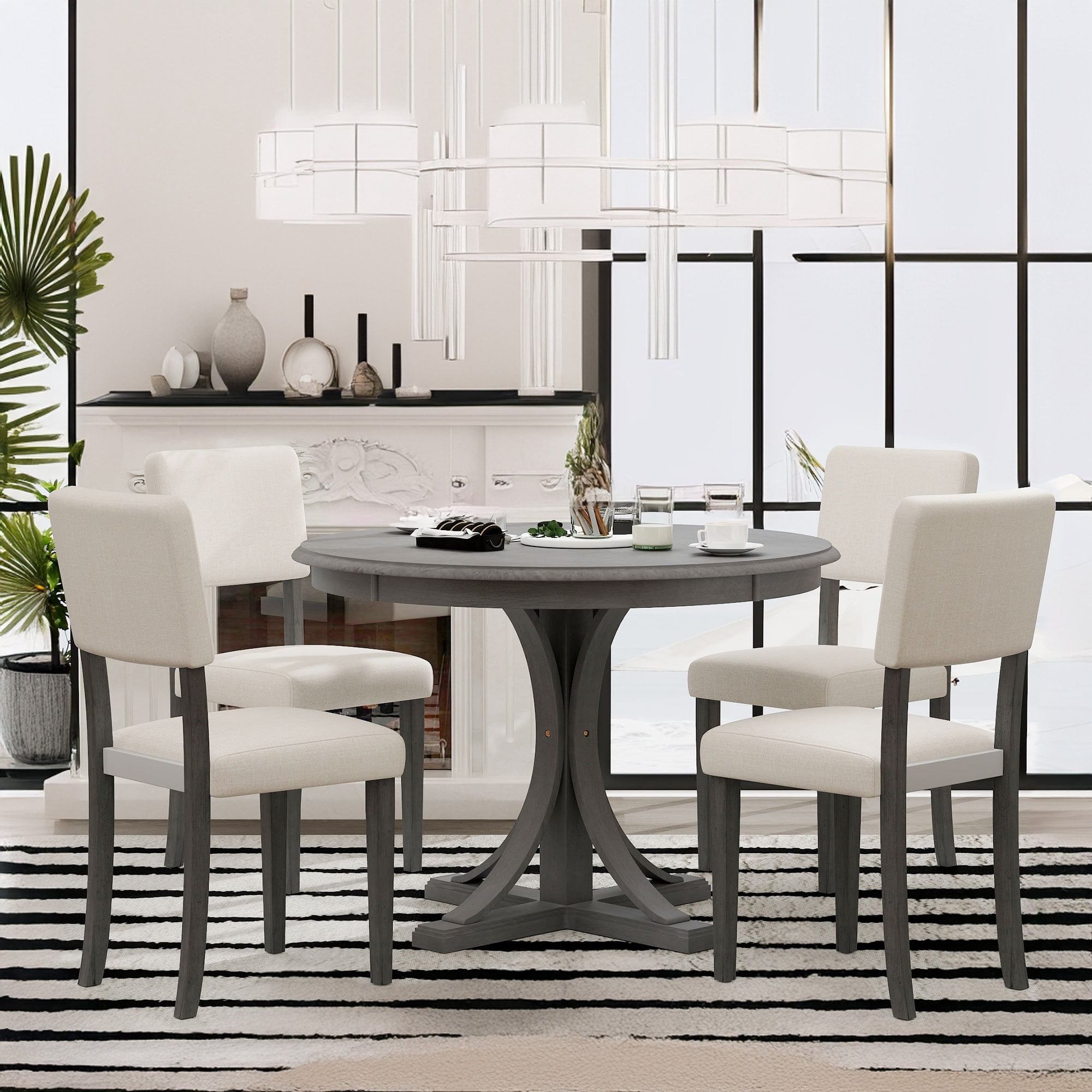 5-Piece Retro Round Dining Table Set Grey - Walmart.com