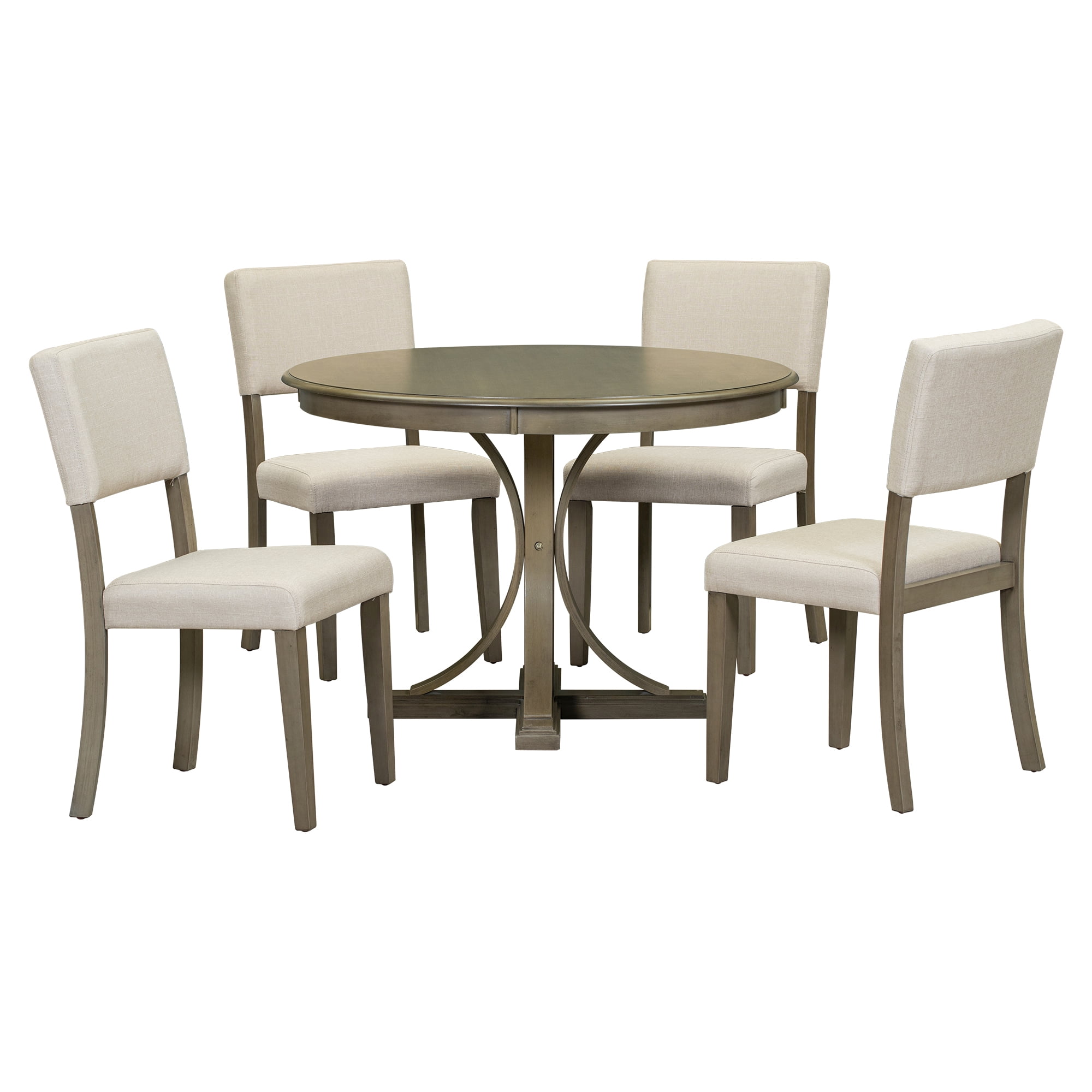 5-Piece Retro Round Dining Table Set With 4 Upholstered Chairs Wooden ...