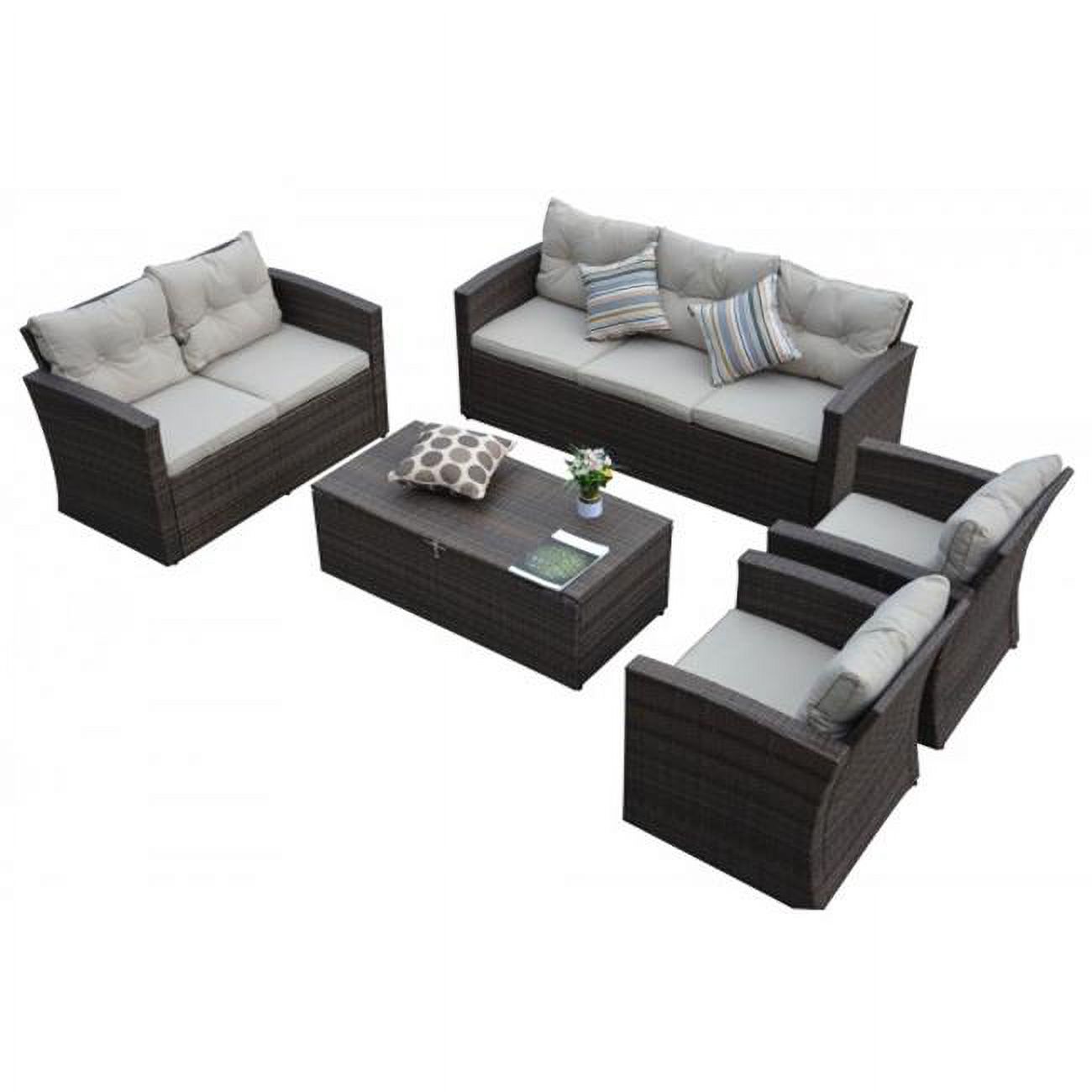 5 Piece Rio 7 Seat Dark Brown All Weather Wicker Conversation Set ...