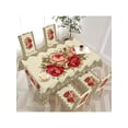 5-Piece Rose Lace Tablecloth And Chair Set In Beige With Red Pink ...