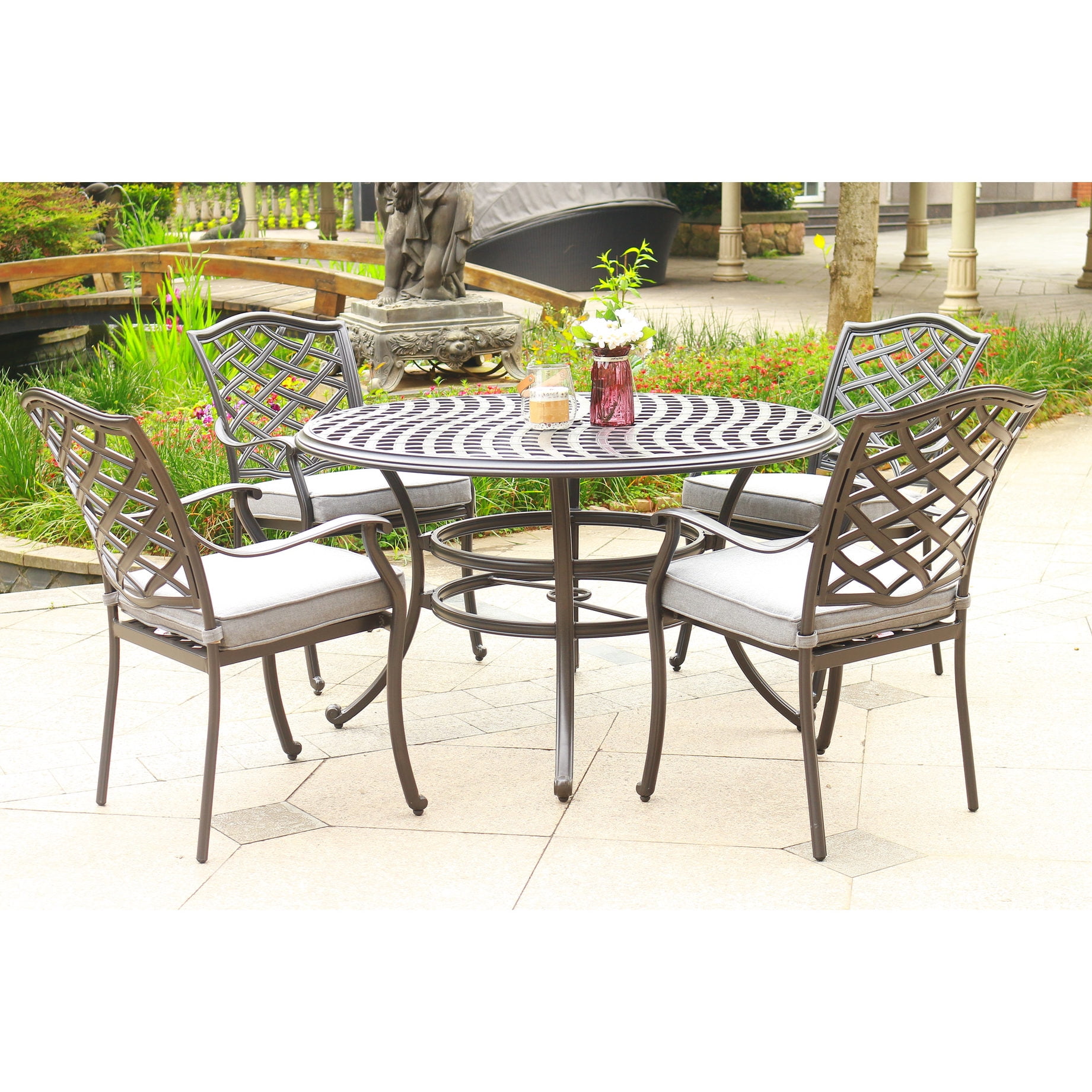 5-Piece Round Aluminum Patio Dining Set | Resilient Seating with ...