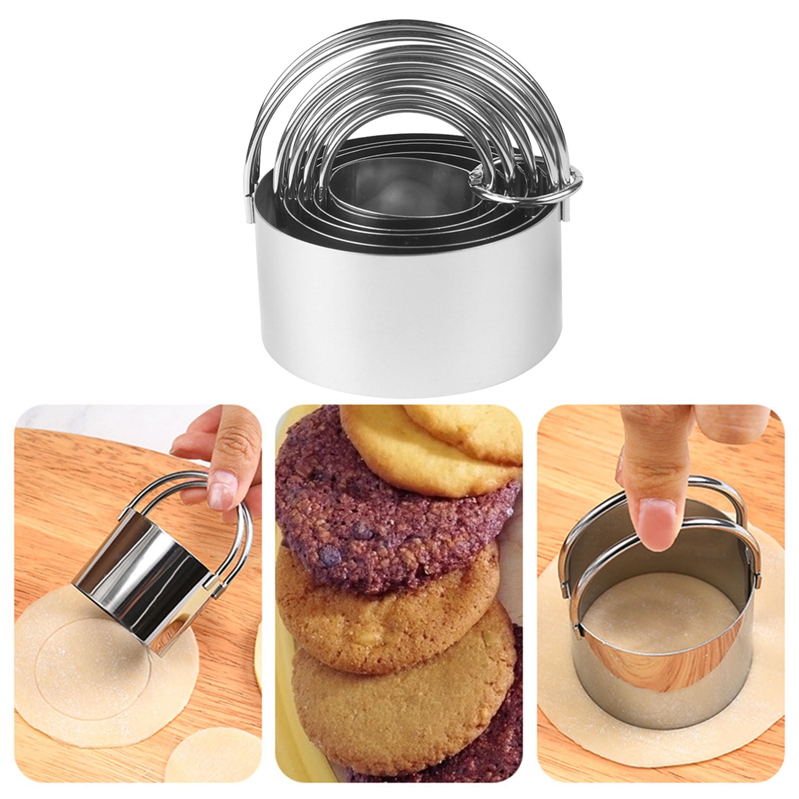 5 Piece Round Biscuit Cutters with Handle, Stainless Steel Circle ...