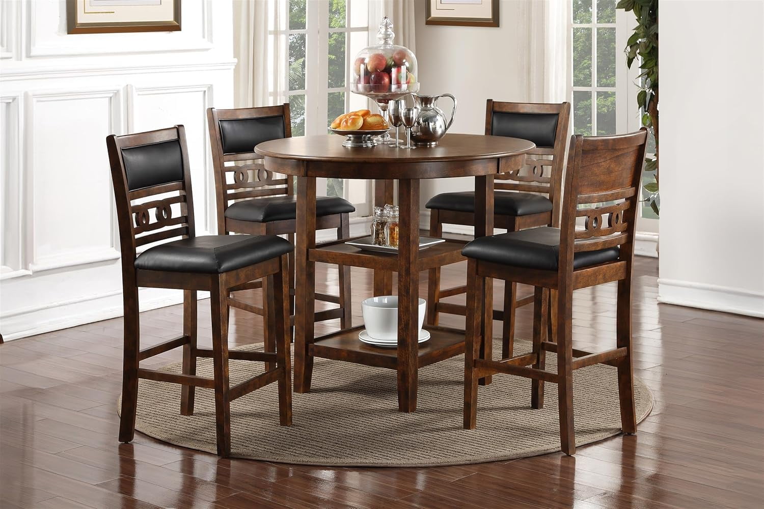 5-Piece Round Counter Height Dining Set with Brown , Wood Construction ...