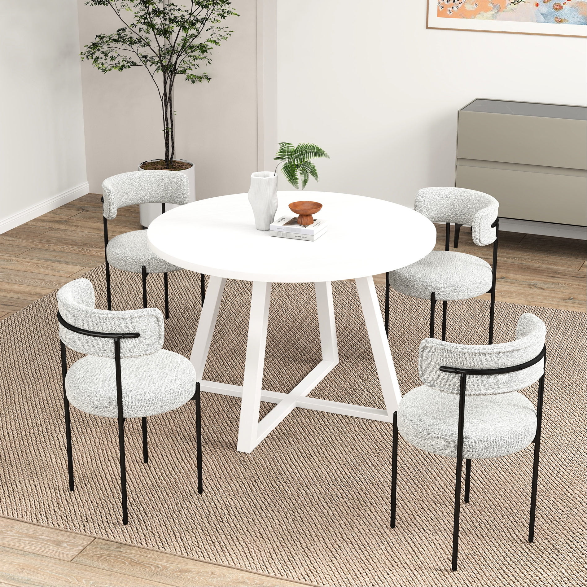 5-Piece Round Dining Set with Trestle Table | Suitable for Entertaining ...