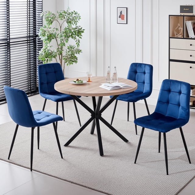 5 Piece Round Dining Table Chairs Set for 4 - Mid-Century Modern Oak ...