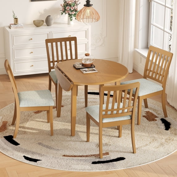 5-Piece Round Dining Table Set for 4 People Folding Wood Dining Table ...