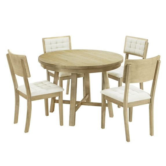 5 Piece Round Dining Table Set, Table Chair Set With 4 Upholstered ...