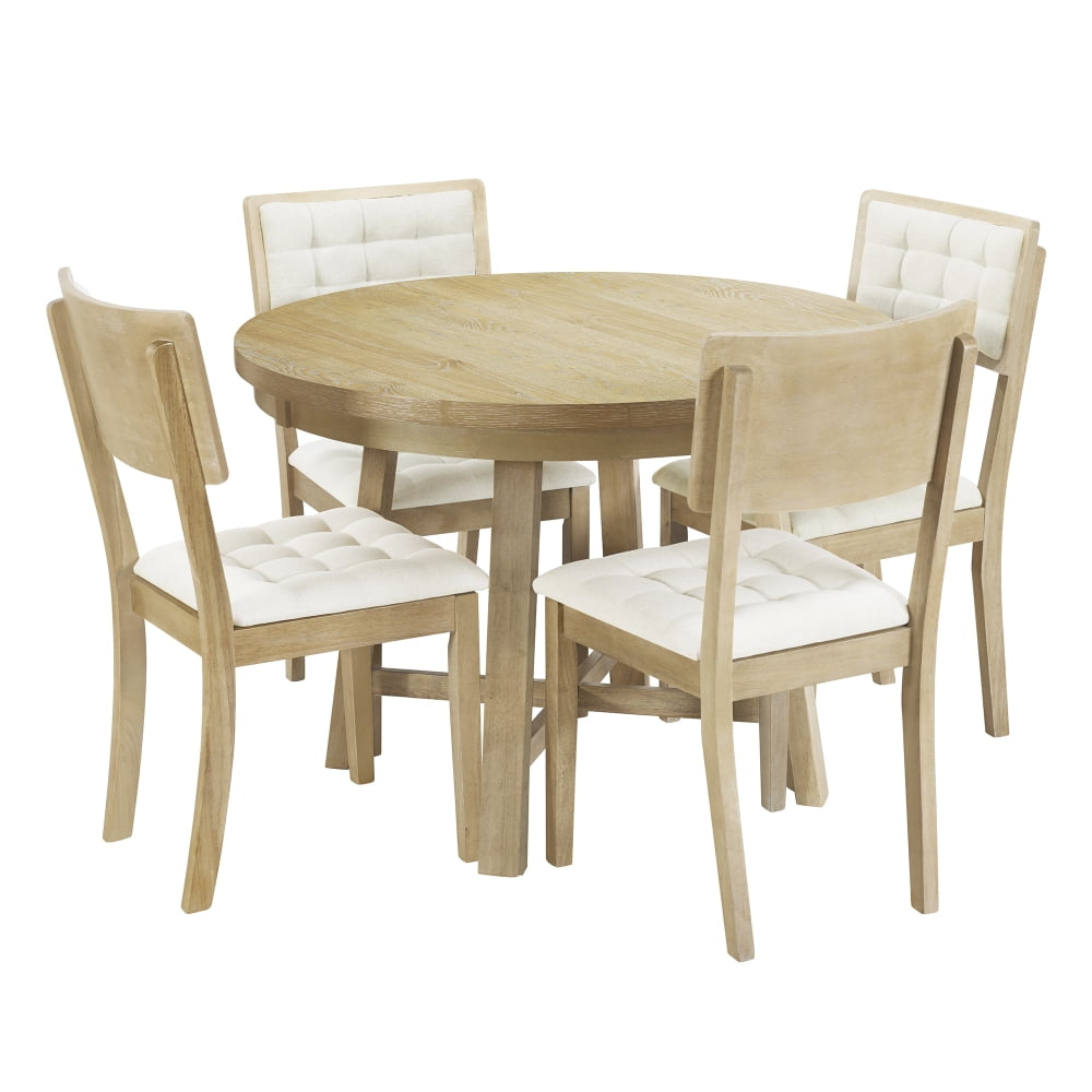 5 Piece Round Dining Table Set, Farmhouse Wood 42 inch Round Table with ...