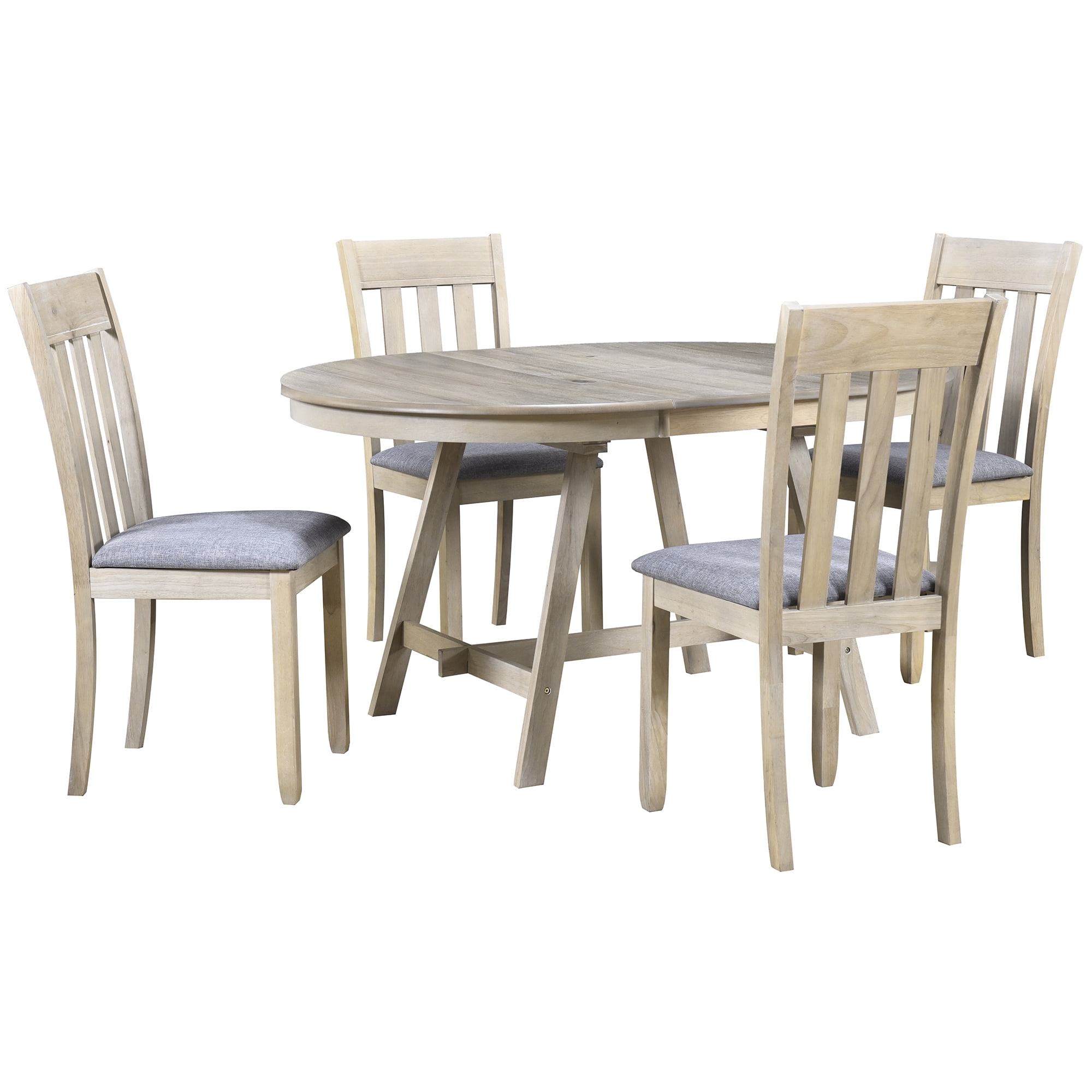 5 Piece Round Dining Table Set For 4-6 Person Extendable Dining Table ...