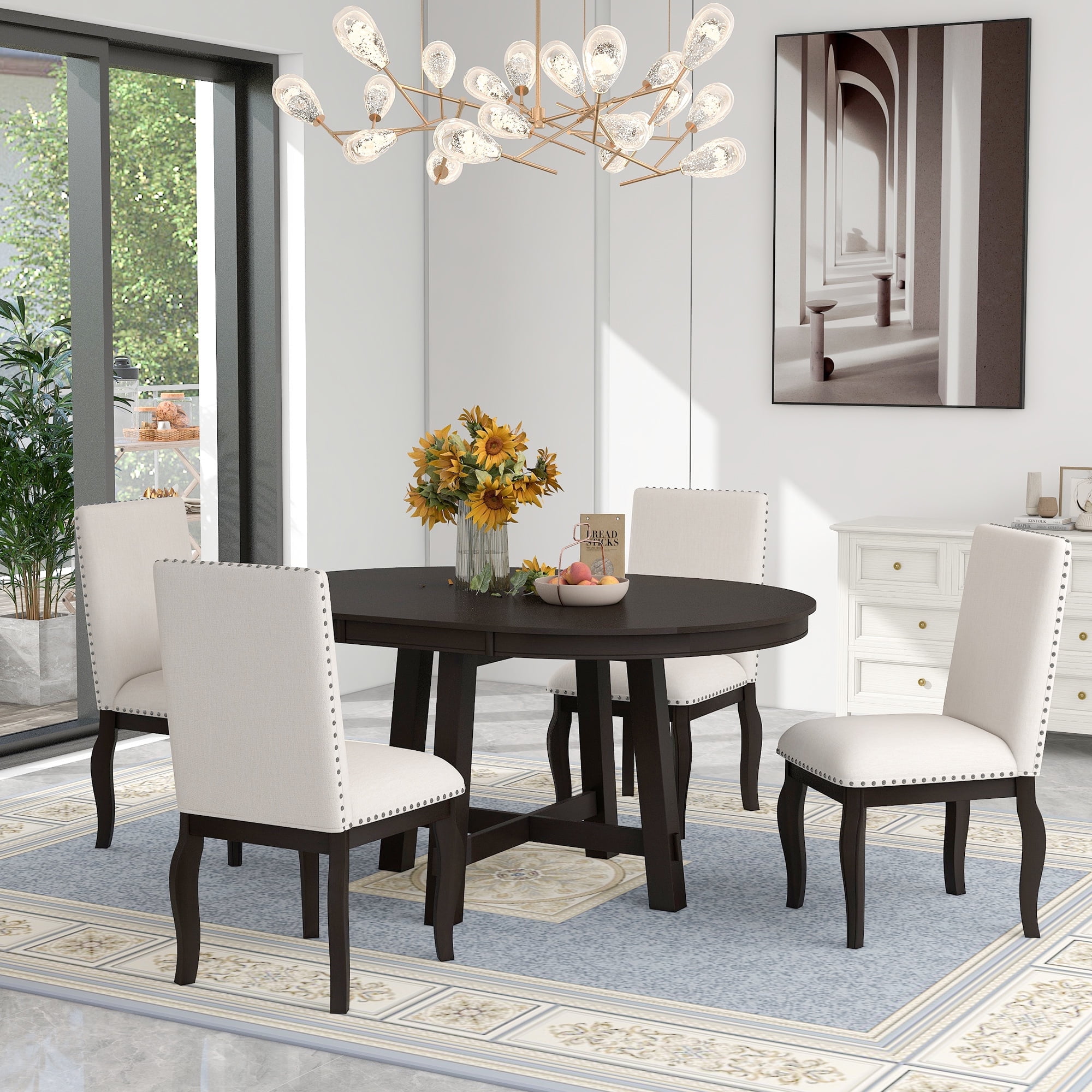 Espresso round dining table set store